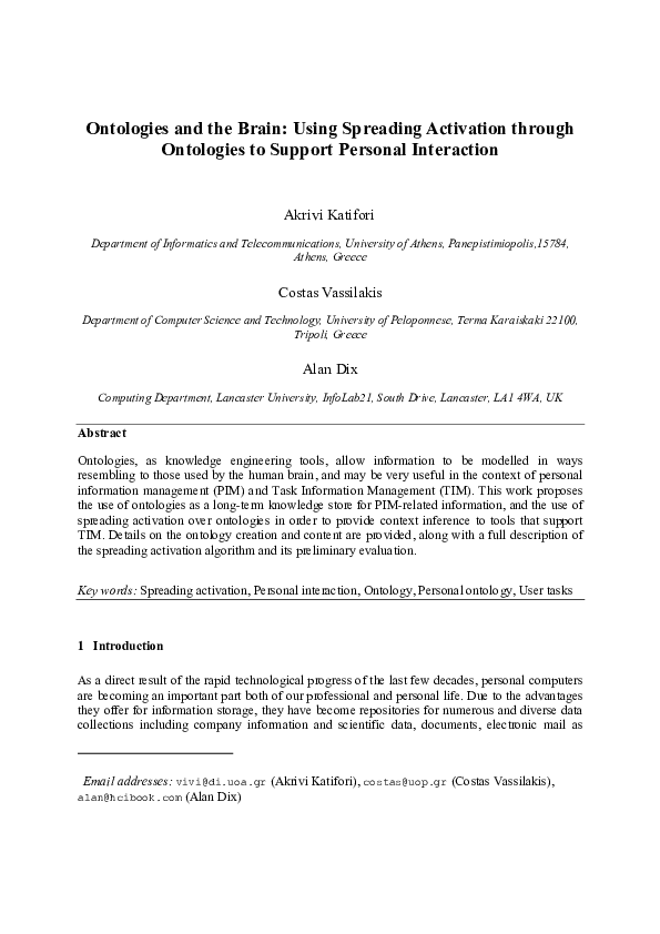 (PDF) Ontologies and the brain: Using spreading activation through ...