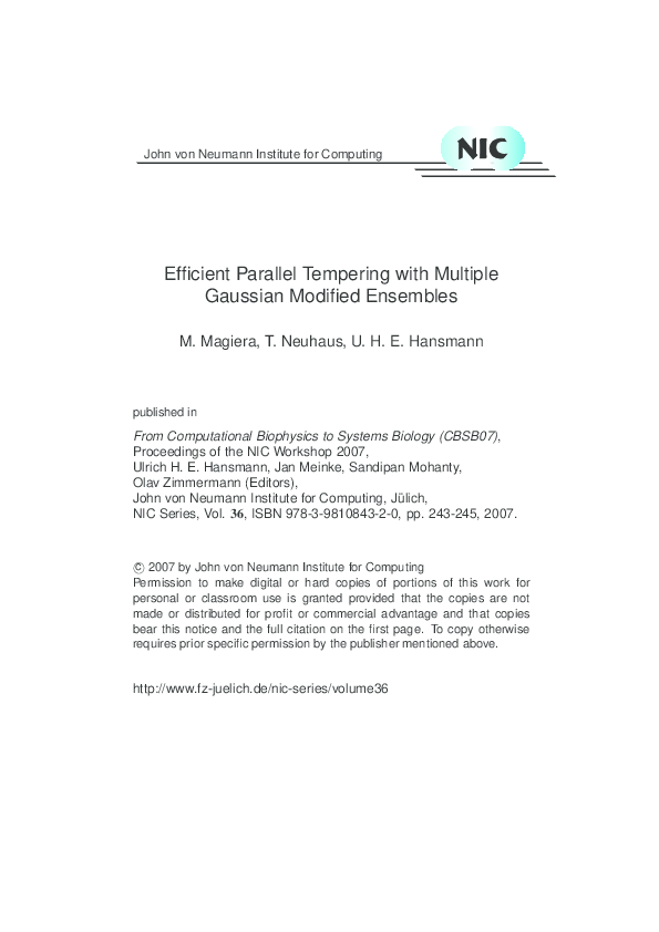 (PDF) Efficient Parallel Tempering with Multiple Gaussian Modified Ensembles