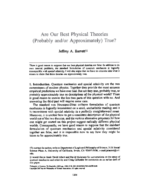 (PDF) Are Our Best Physical Theories Probably and or Approximately True