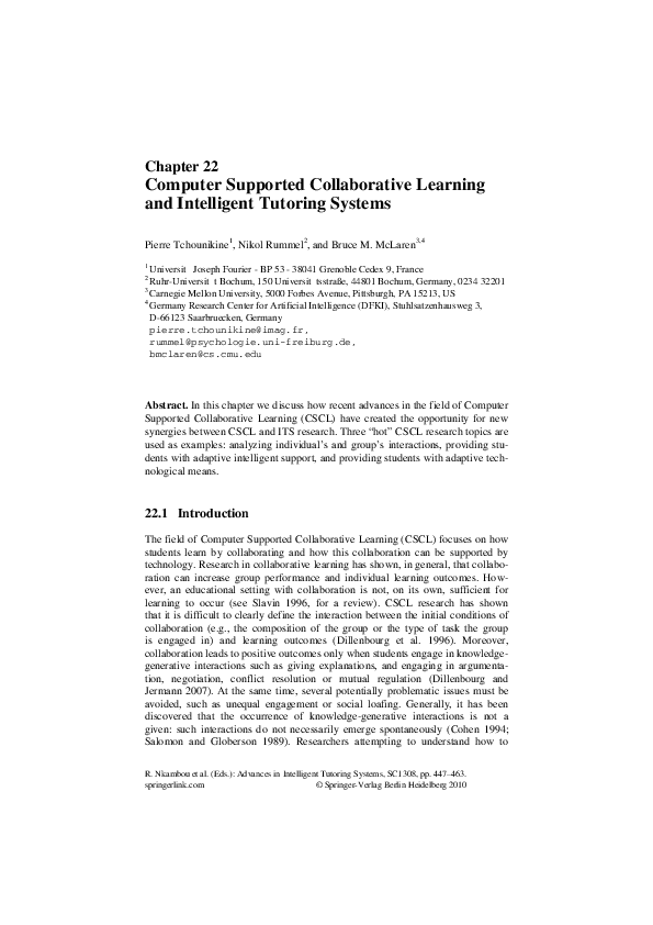 Pdf Computer Supported Collaborative Learning And Intelligent