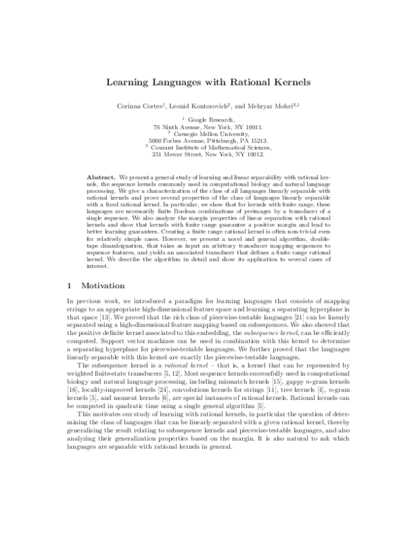 (PDF) Language Learning via Rational Kernels