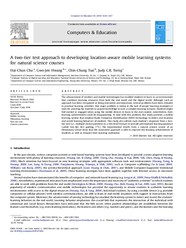 Pdf A Two Tier Test Approach To Developing Location Aware Mobile Learning Systems For Natural