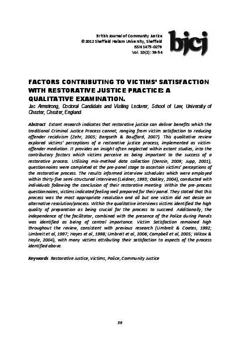 (PDF) Factors Contributing to Victims' Satisfaction with Restoratice ...