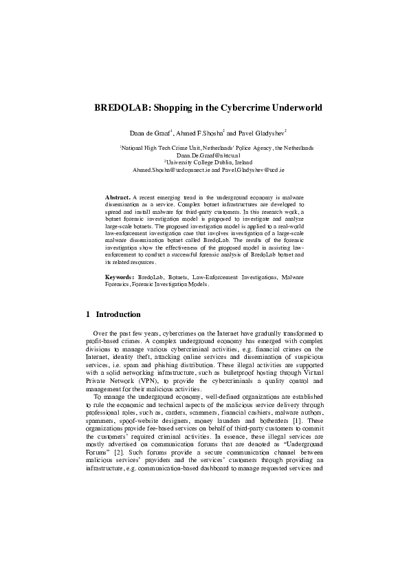 (PDF) BREDOLAB: Shopping in the Cybercrime Underworld