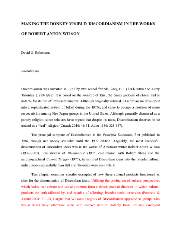 (DOC) Making the Donkey Visible: Discordianism in the Works of Robert ...