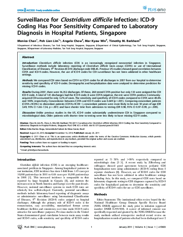 (PDF) Surveillance for Clostridium difficile Infection: ICD-9 coding ...