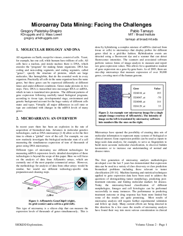 (PDF) Microarray data mining: facing the challenges