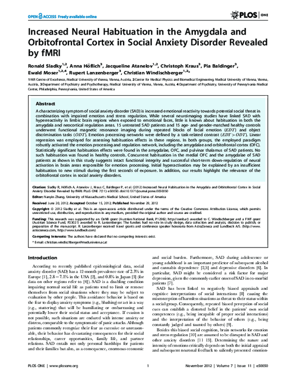 (PDF) Increased Neural Habituation in the Amygdala and Orbitofrontal ...