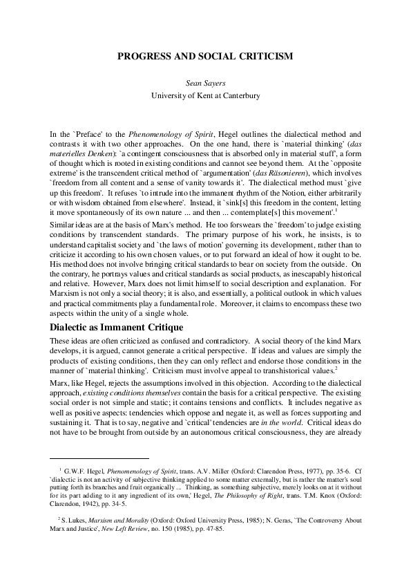 (PDF) Progress and Social Criticism