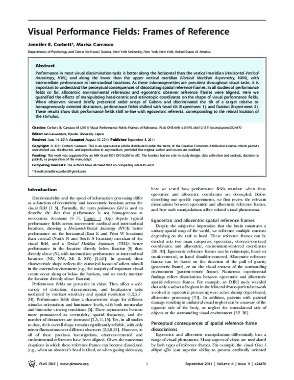 (PDF) Visual performance fields: Frames of reference