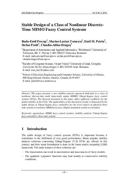 (PDF) Stable Design of a Class of Nonlinear Discrete-Time MIMO Fuzzy Control Systems