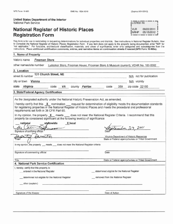 (PDF) Freeman Store, Vienna, Fairfax County, VA