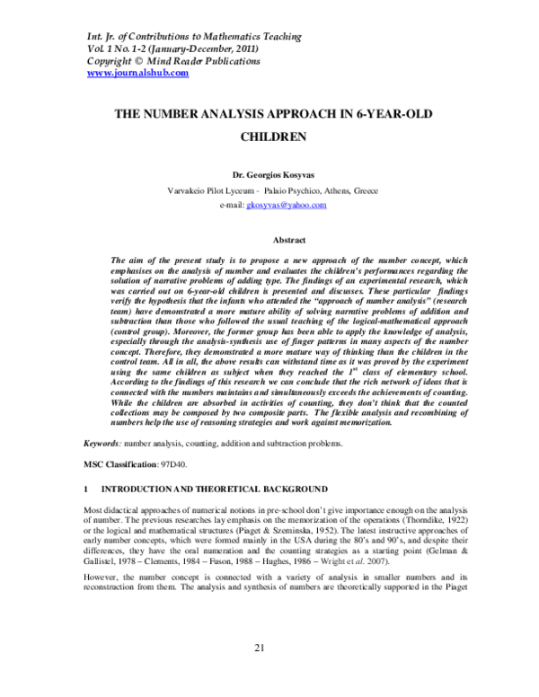 (PDF) THE NUMBER ANALYSIS APPROACH IN 6-YEAR-OLD CHILDREN