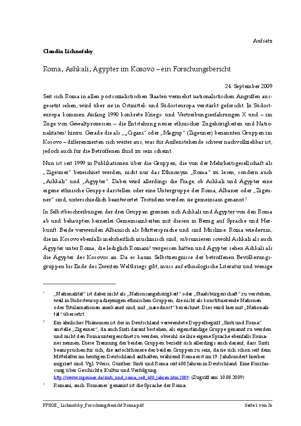 (PDF) Roma, Ashkali, Ägypter im Kosovo ein Forschungsbericht