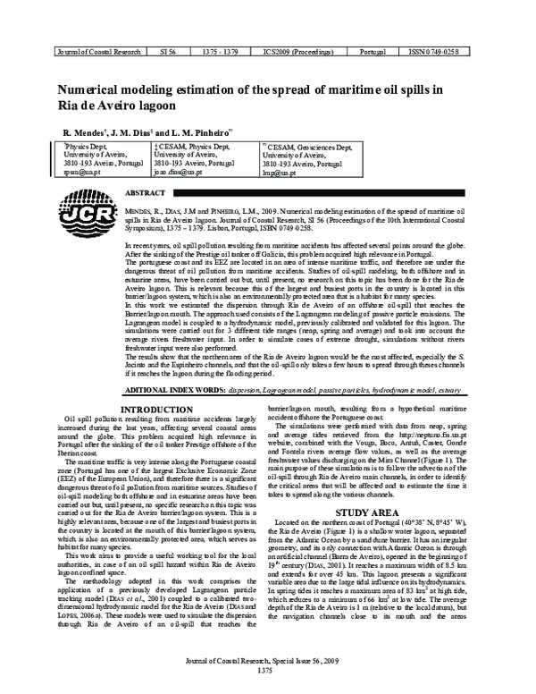 Pdf Numerical Modeling Estimation Of The Spread Of Maritime Oil Spills In Ria De Aveiro Lagoon