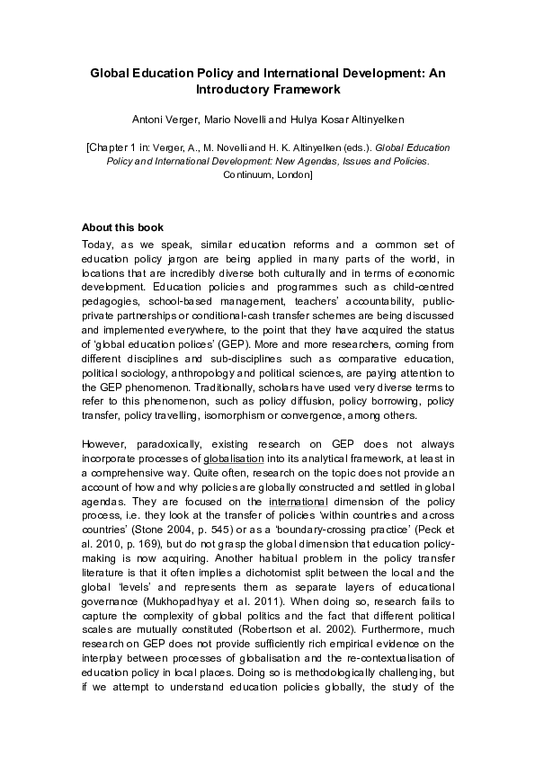 (PDF) Global Education Policy and International Development: An Introductory Framework