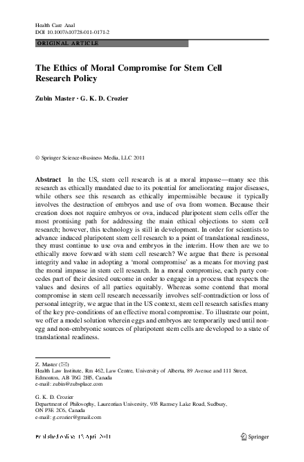 (PDF) A moral compromise towards stem cell research