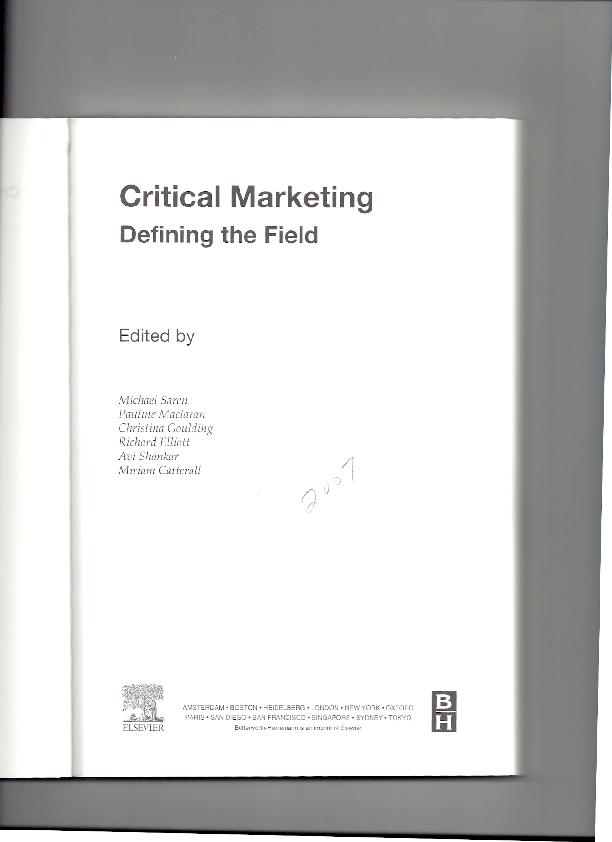Critical Marketing: Insights for Informed Research and Teaching