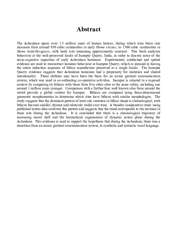 (PDF) A Million Years of Hominin Sociality and Cognition: Acheulean ...