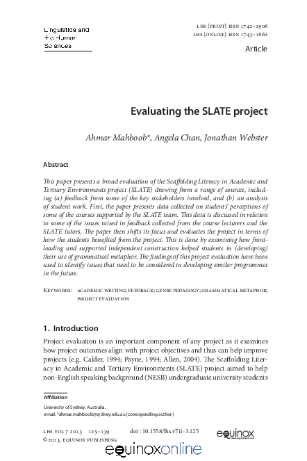 (PDF) Evaluating the SLATE project