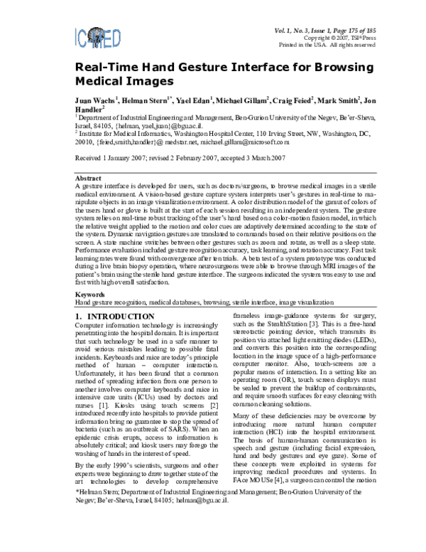 (PDF) A Real-Time Hand Gesture Interface for a Medical Image Guided System