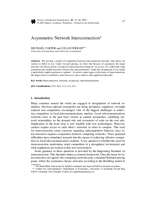(PDF) Asymmetric Network Interconnection