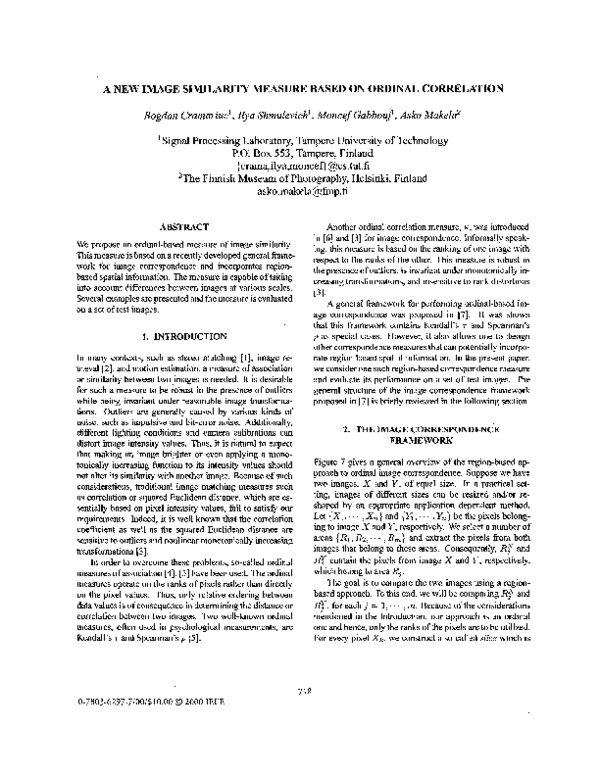 (PDF) A New Image Similarity Measure Based on Ordinal Correlation