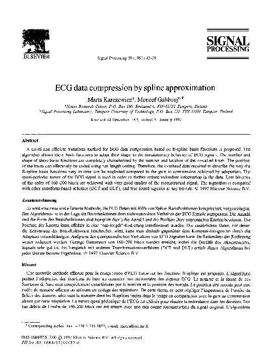 (PDF) ECG data compression by spline approximation (PDF) ECG data compression by spline approximation