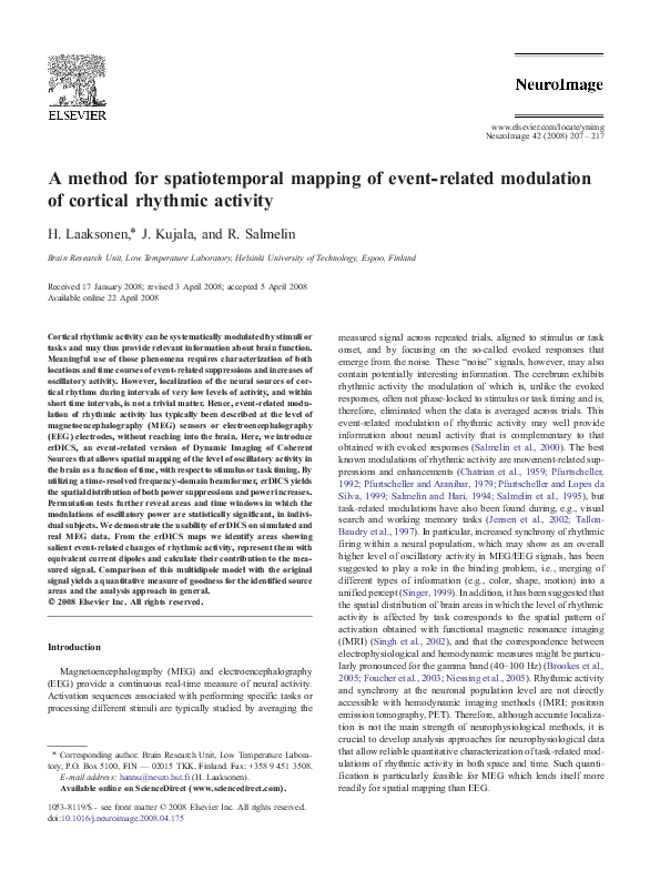 Pdf A Method For Spatiotemporal Mapping Of Event Related Modulation