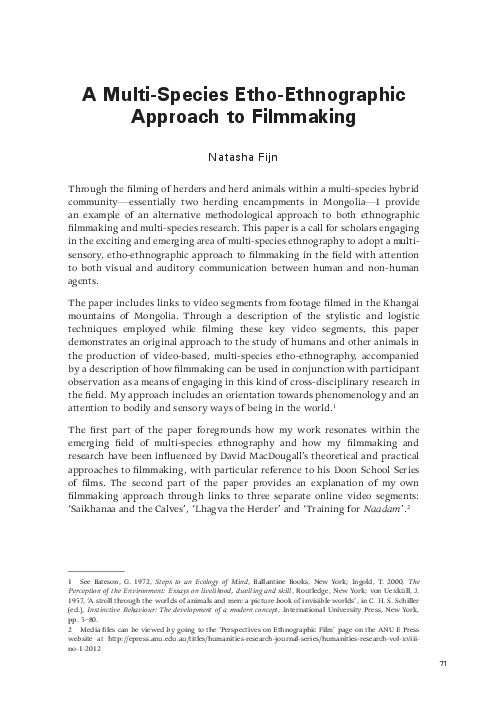 (PDF) A Multi-Species Etho-Ethnographic Approach to Filmmaking
