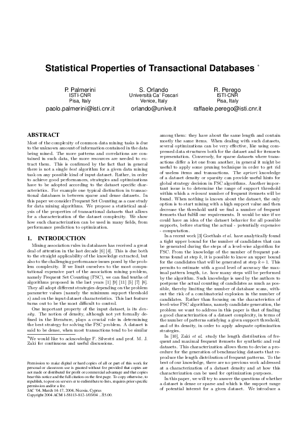 (PDF) Statistical properties of transactional databases