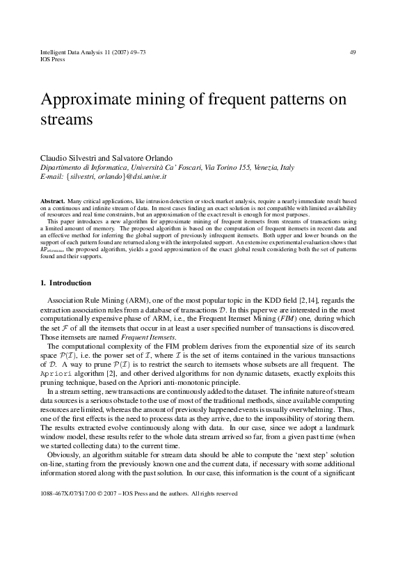 Approximate Mining Of Frequent Patterns On Streams