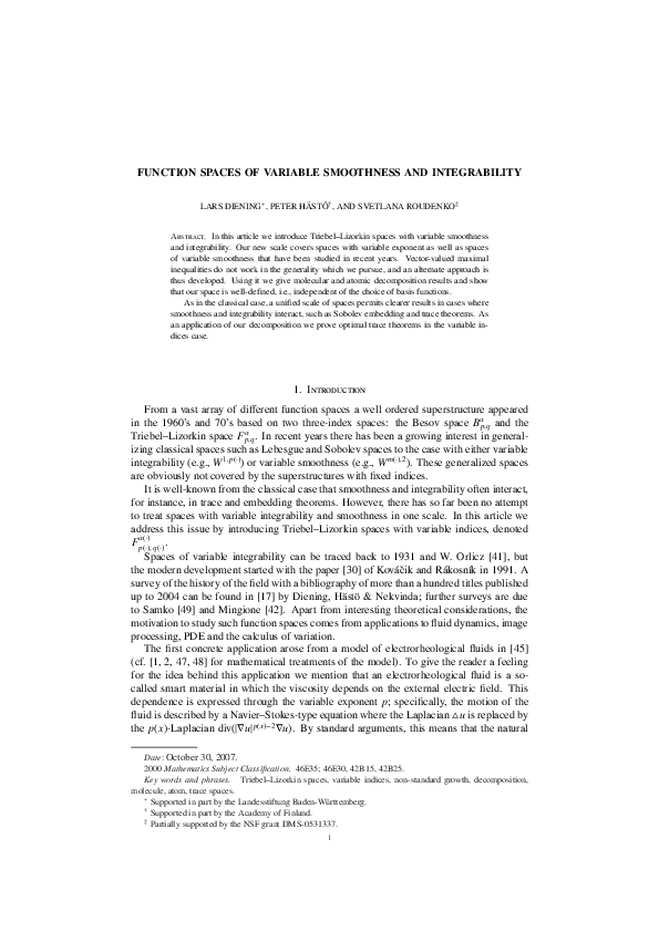 Pdf Function Spaces Of Variable Smoothness And Integrability