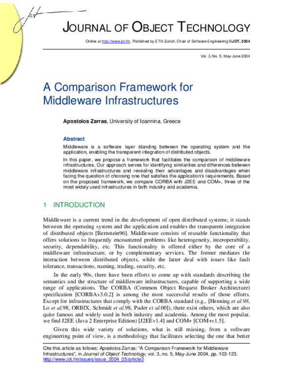(PDF) A Comparison Framework for Middleware Infrastructures