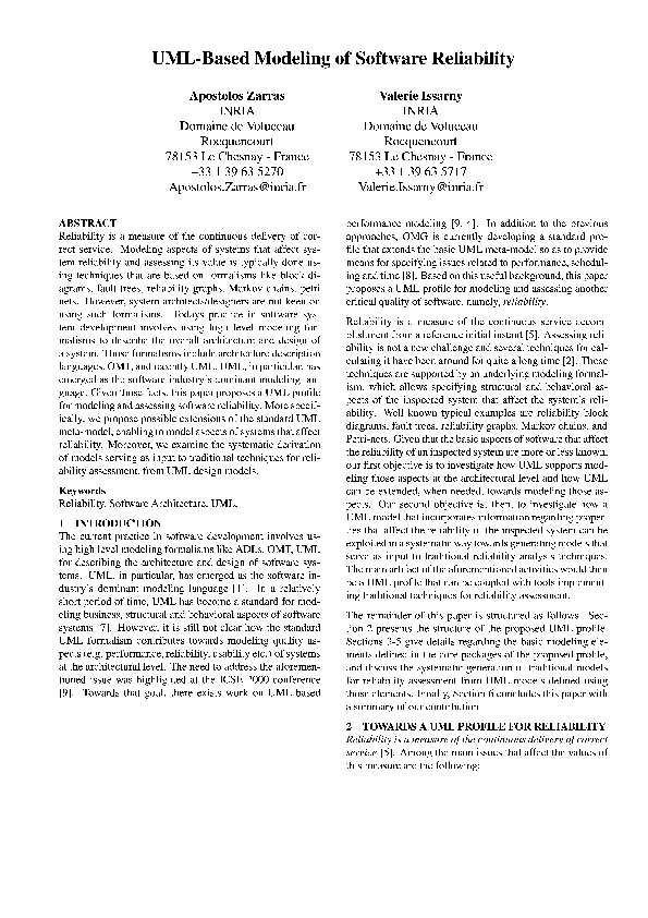 (PDF) UML-Based Modeling of Software Reliability