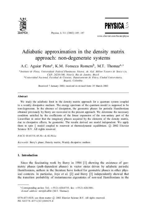 Pdf Adiabatic Approximation In The Density Matrix Approach Non