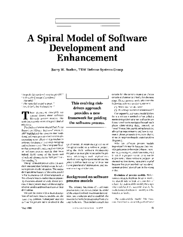 (PDF) A spiral model of software development and enhancement