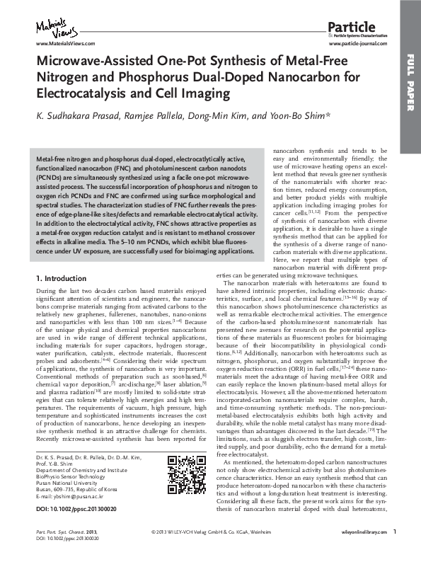 (PDF) Microwave assisted one-pot synthesis of metal-free nitrogen and phosphorous dual doped ...