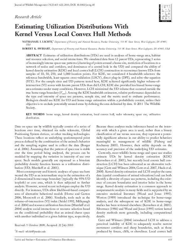 Pdf Estimating Utilization Distributions With Kernel Versus Local Convex Hull Methods