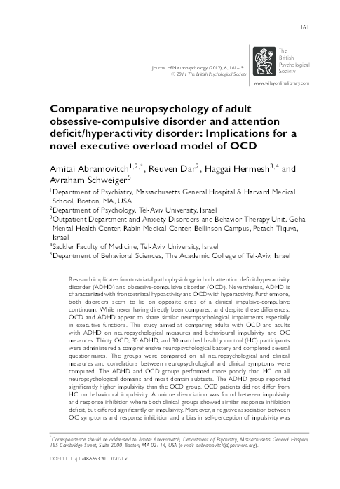 (PDF) Comparative neuropsychology of adult obsessive‐compulsive disorder and attention deficit ...