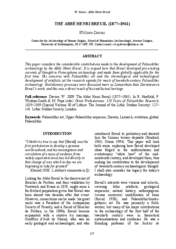 (PDF) The Abbé Henri Breuil (1877–1961)