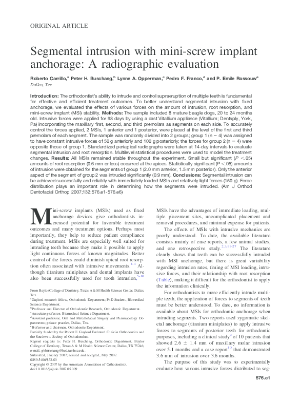 (PDF) Segmental intrusion with mini-screw implant anchorage: A ...