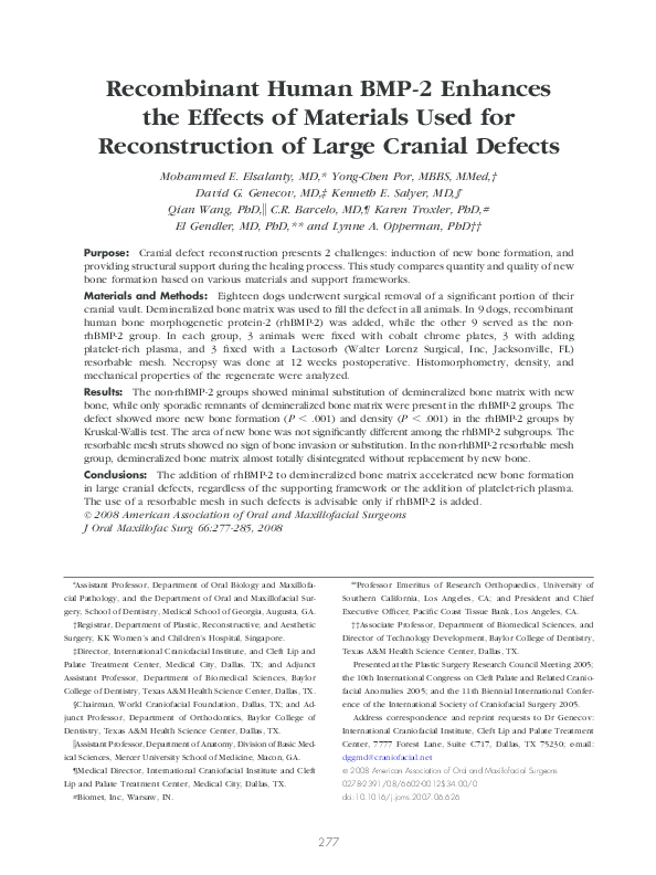 (PDF) Recombinant Human BMP-2 Enhances the Effects of Materials Used for Reconstruction of Large ...