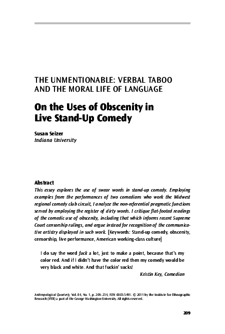 (PDF) On the Uses of Obscenity in Live Standup Comedy