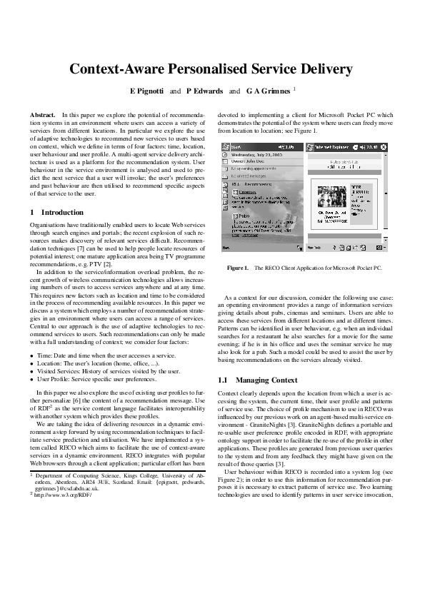 (PDF) Context-aware personalised service delivery
