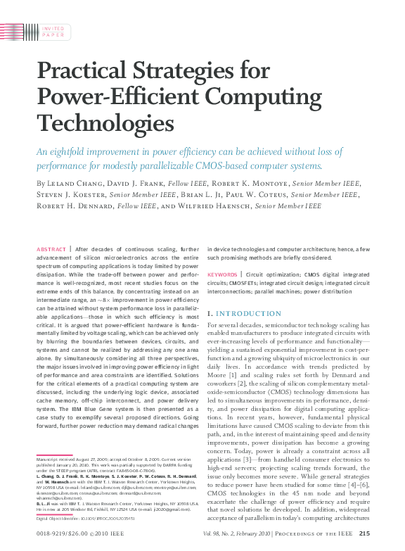 Pdf Practical Strategies For Power Efficient Computing Technologies