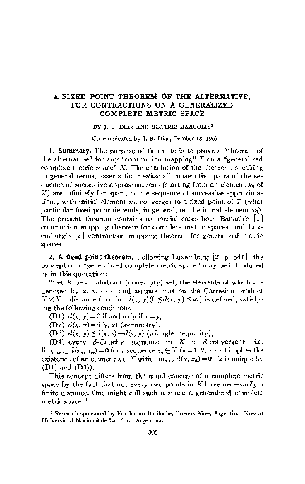 Pdf A Fixed Point Theorem Of The Alternative For Contractions On A