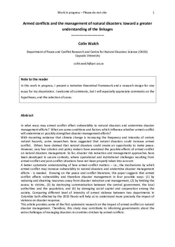 (PDF) Armed conflicts and the management of natural disasters Toward a ...