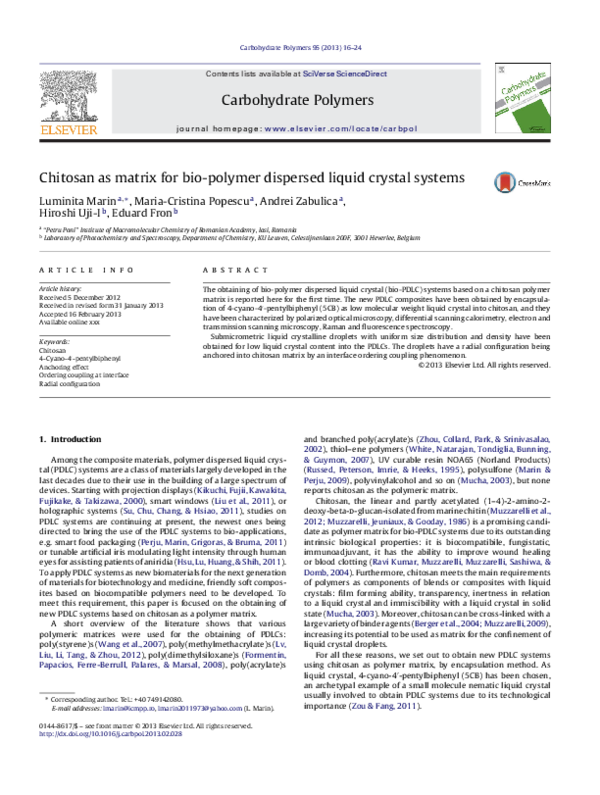 (PDF) Chitosan as matrix for bio-polymer dispersed liquid crystal ...