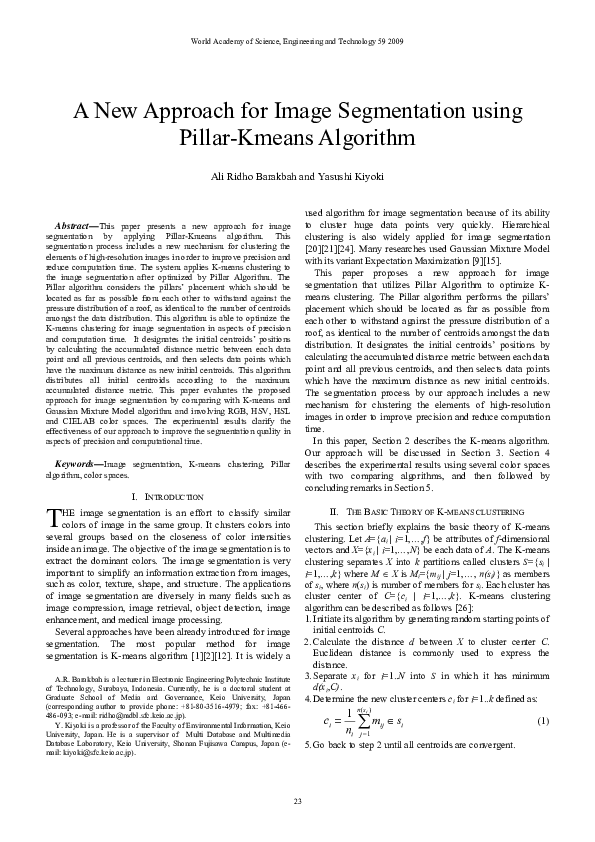 (PDF) A New Approach for Image Segmentation using Pillar-Kmeans Algorithm